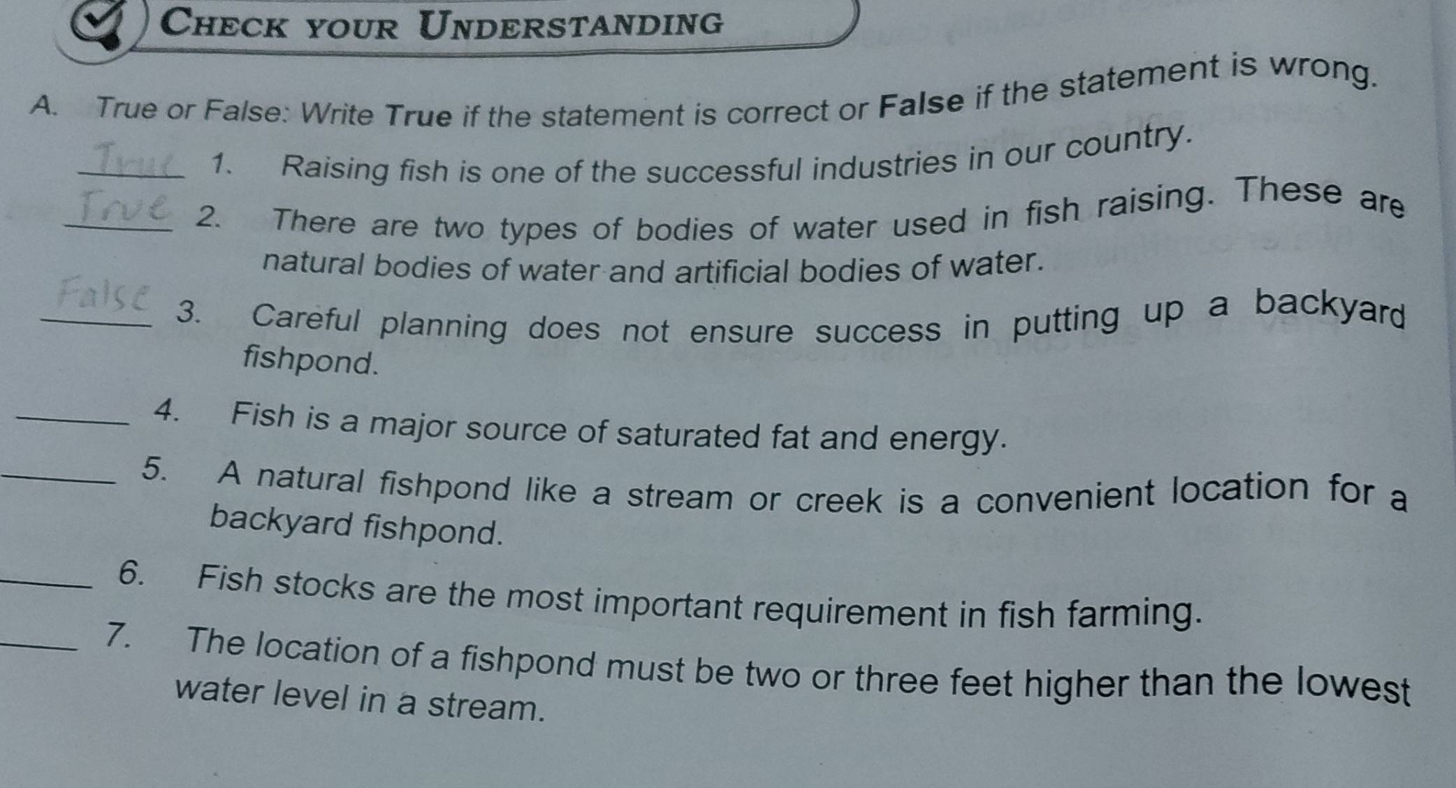 Solved: Check your UnderSTanding A. True or False: Write True if the statement is correct or ...