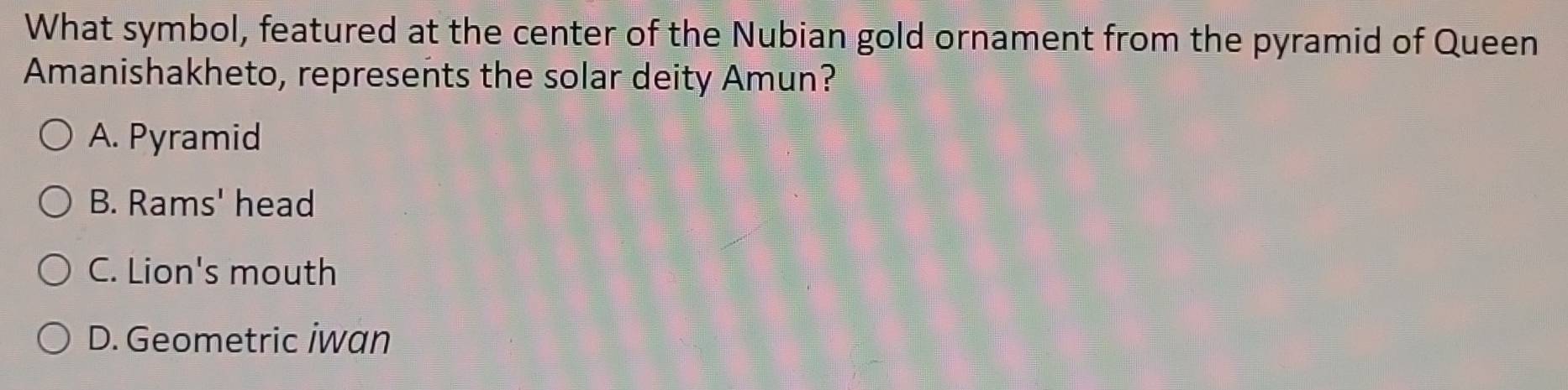 Solved: What symbol, featured at the center of the Nubian gold ornament ...
