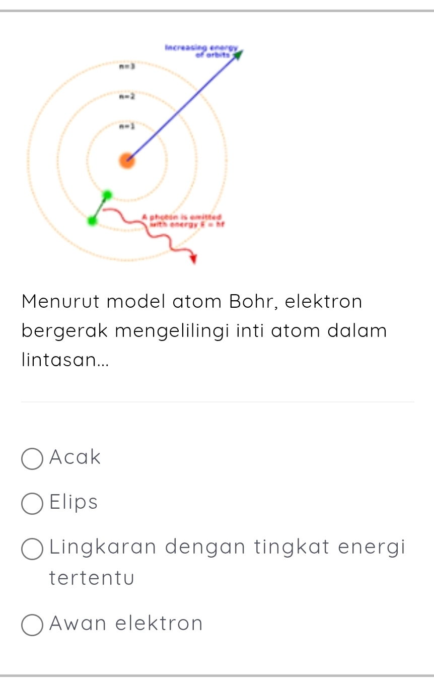 Telah dijawab:Menurut model atom Bohr, elektron bergerak mengelilingi ...