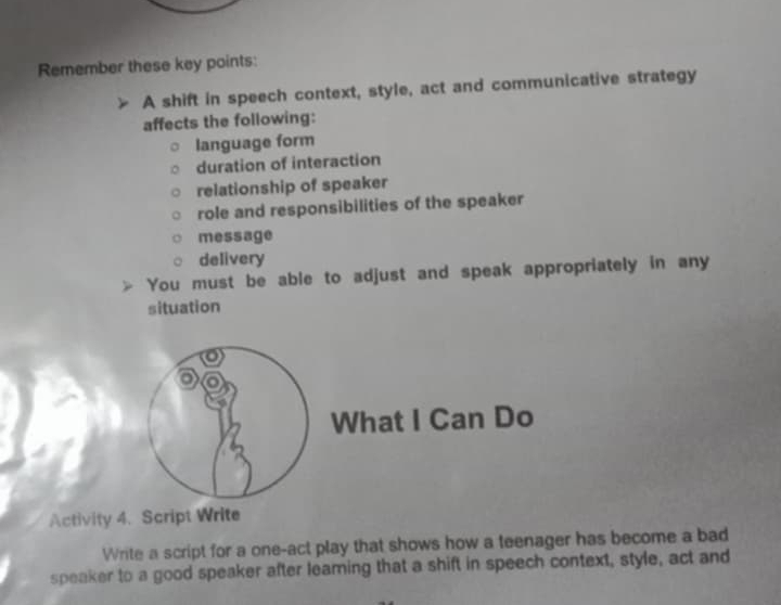 Solved: Remember these key points: A shift in speech context, style ...