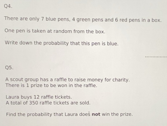 Solved: There are only 7 blue pens, 4 green pens and 6 red pens in a ...