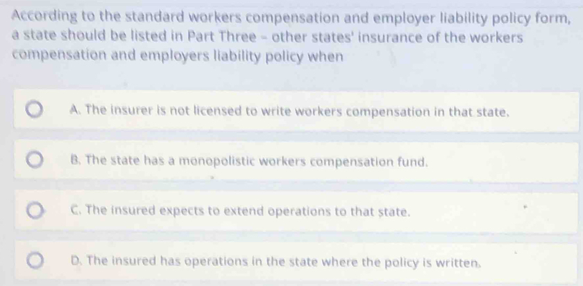 Solved: According to the standard workers compensation and employer ...
