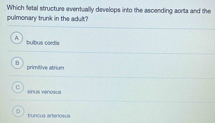 Solved: Which fetal structure eventually develops into the ascending ...