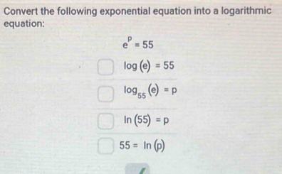 Risolto:Convert the following exponential equation into a logarithmic ...