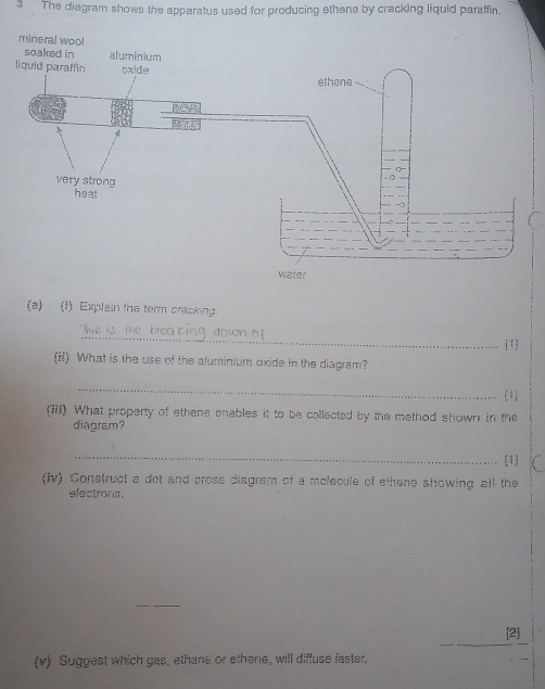 Solved: The diagram shows the apparatus used for producing ethene by ...