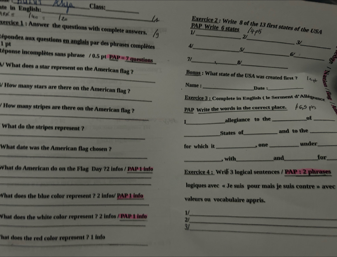 Résolu :Class: ate in English: ___PAP Write 6 states Exercice_2_: Write ...