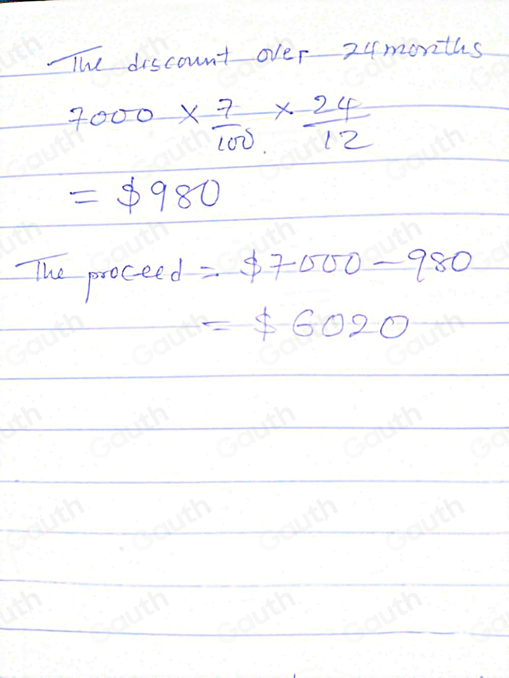 Solved: You sign a simple discount promissory note for $7,000 at a ...