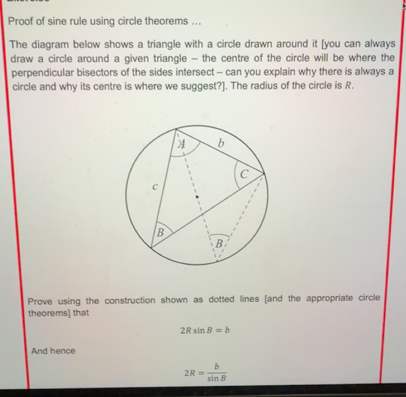 Gelöst:Proof of sine rule using circle theorems ... The diagram below ...