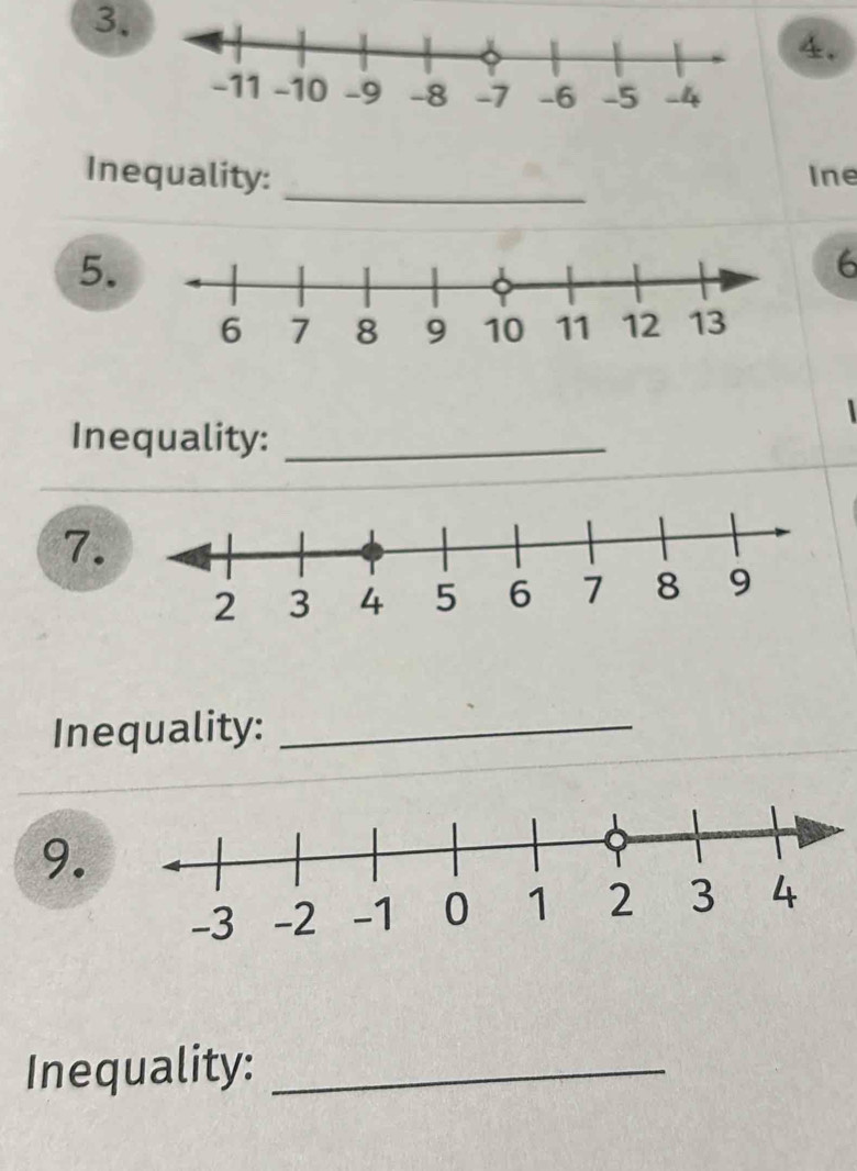 Solved: Inequality: Ine 5. 6 Inequality:_ 7. Inequality:_ 9. Inequality:_ [Math]