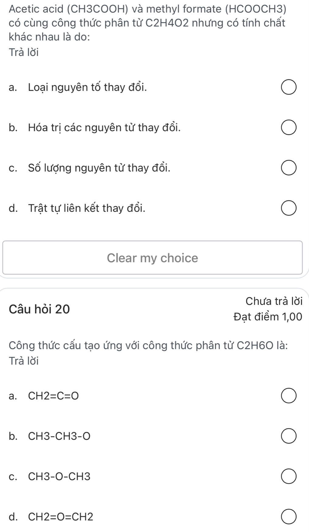 Giải quyết:Acetic acid (CH3COOH) và methyl formate (HCOOCH3) có cùng ...