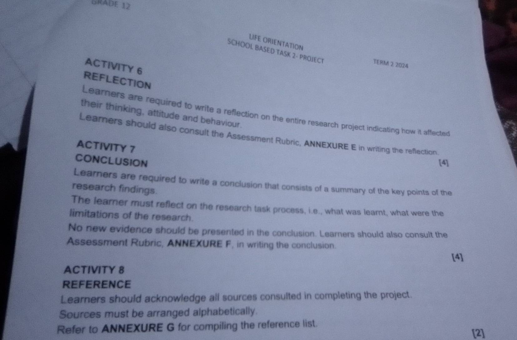 Solved: GRADE 12 LIFE ORIENTATION SCHOOL BASED TASK 2- PROJECT TERM 2 ...