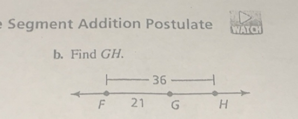 Solved: Segment Addition Postulate b. Find GH. 36 F 21 G H [Math]