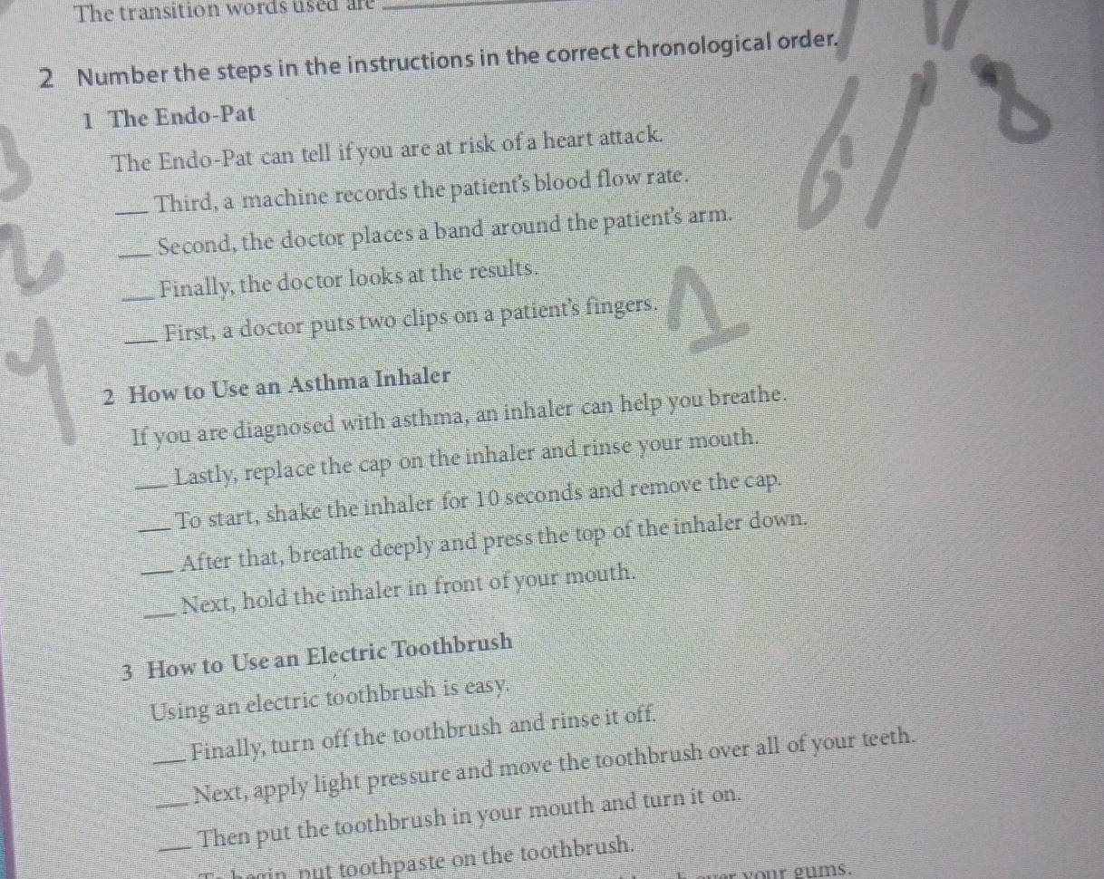 Résolu :The transition words used are_ 2 Number the steps in the ...