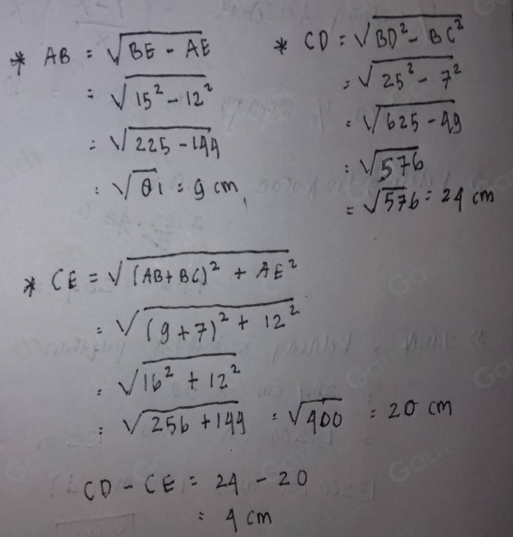 Telah dijawab:Perhatikan gambar berikut ini! 9. Jika AE=12cm, BE=15cm, BC=7 cm, dan BD=25cm ...