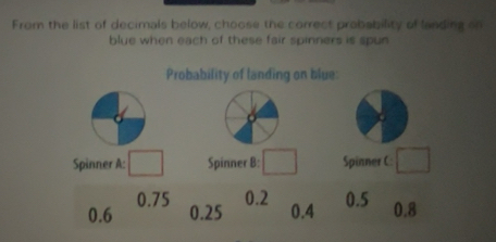 Solved: From the list of decimals below, choose the correct probability ...