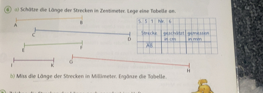Gelöst:⑥ ) Schätze die Länge der Strecken in Zentimeter. Lege eine ...