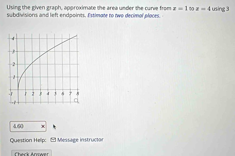 Solved: Using the given graph, approximate the area under the curve ...