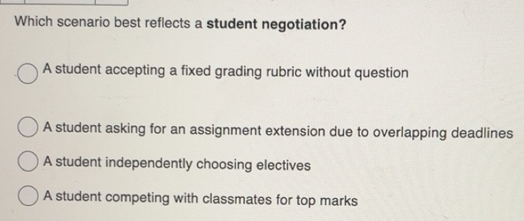 Solved: Which scenario best reflects a student negotiation? A student ...