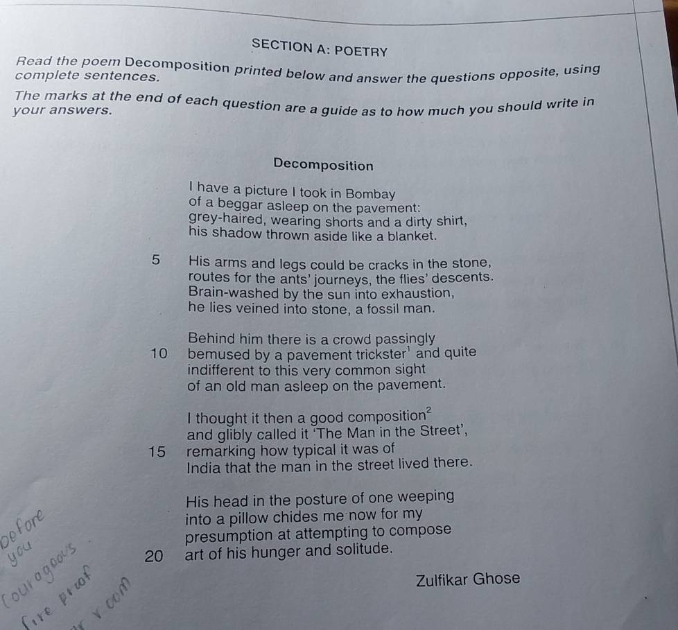 Solved: POETRY Read the poem Decomposition printed below and answer the ...