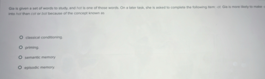 Solved: Gia is given a set of words to study, and hof is one of those ...