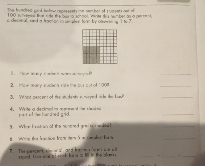 Solved: The hundred grid below represents the number of students out of ...