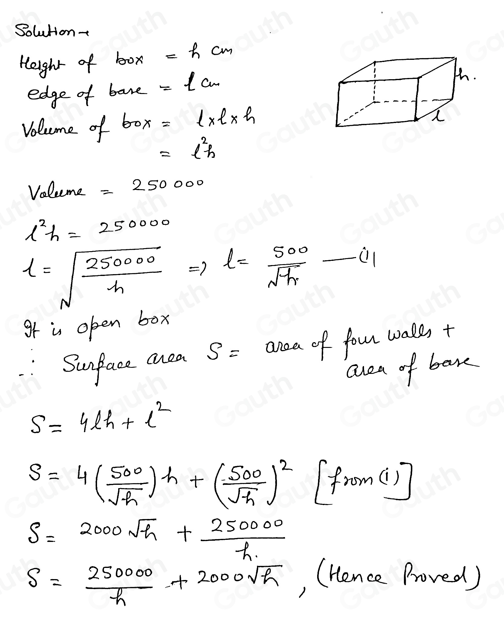 Solved: Figure 3 shows a sketch of a square based. open top box. The height of the box is h cm ...