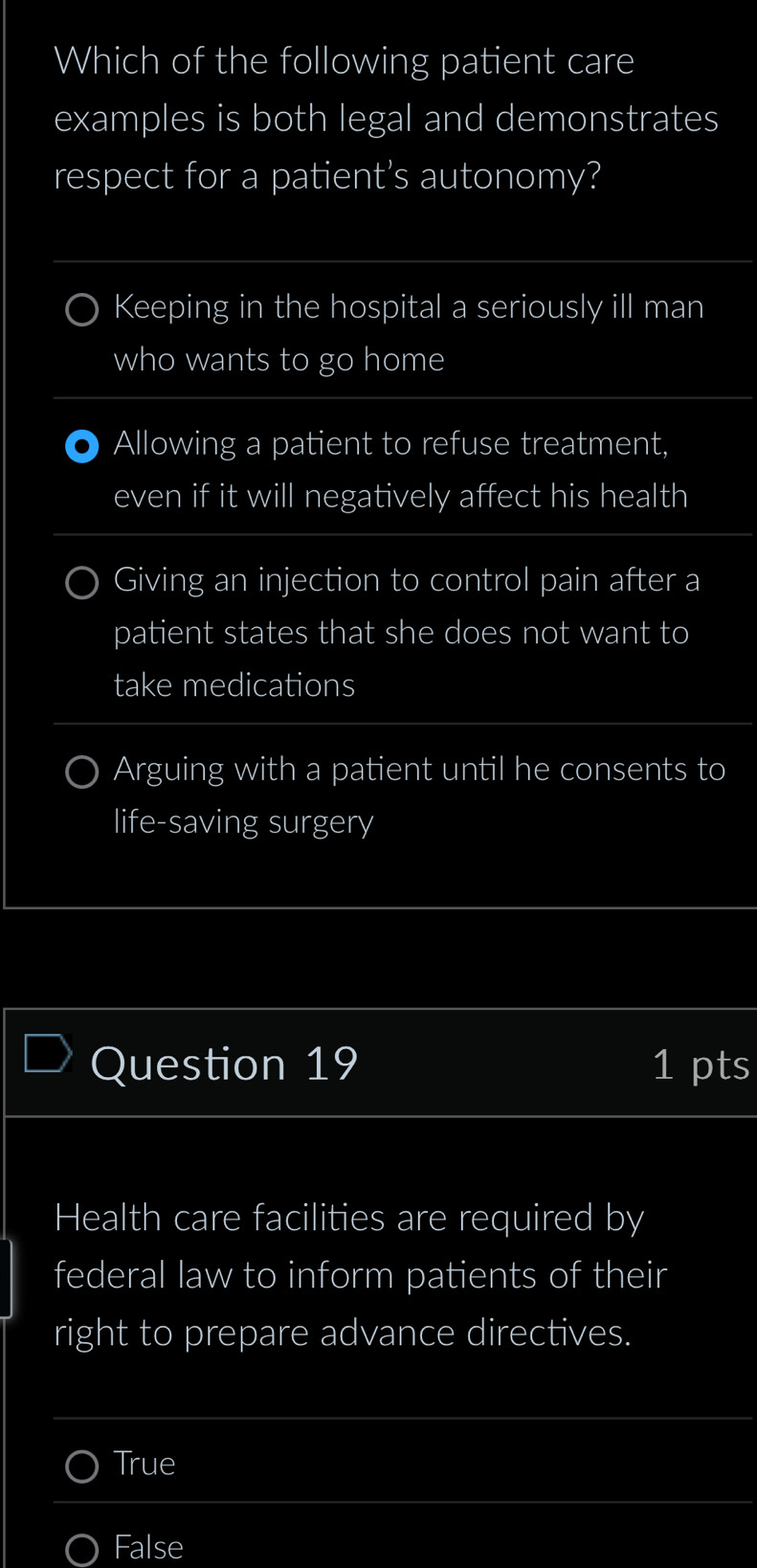 Solved: Which of the following patient care examples is both legal and ...