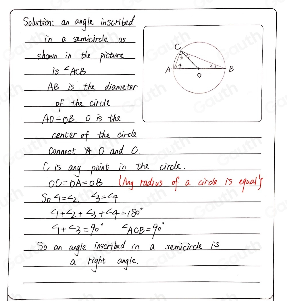 Solved: Explain how you can use the inscribed angle theorem to justify its second corollary ...