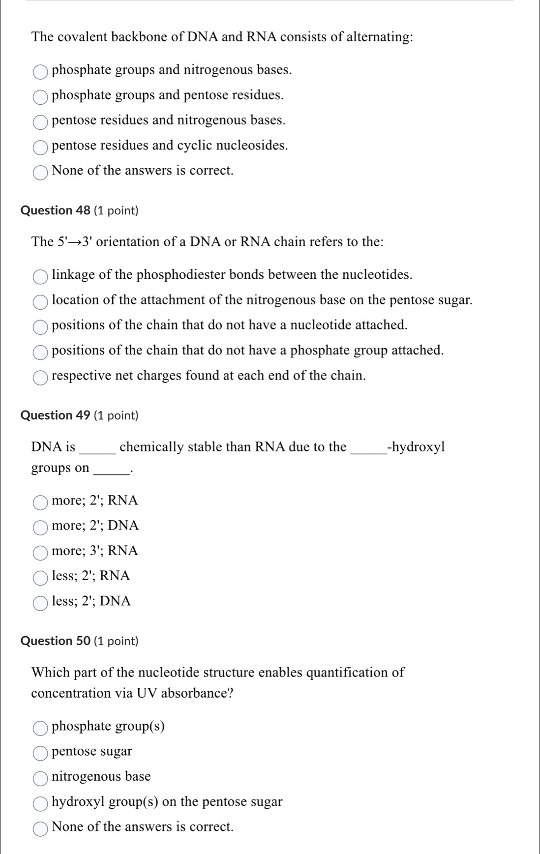 Solved: The covalent backbone of DNA and RNA consists of alternating ...