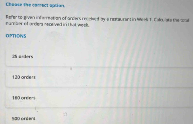 Choose the correct option. Refer to given information of orders ...