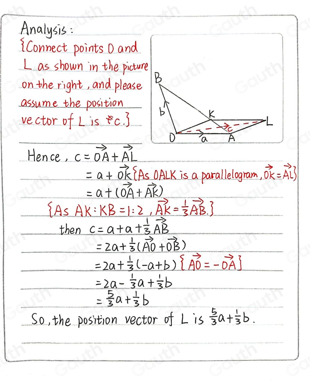 Solved: NOT TO SCALE The diagram shows a triangle OAB and a parallelogram OALK. The position ve ...