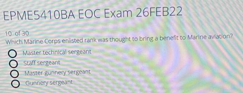 Solved: EPME5410BA EOC Exam 26FEB22 10 of 30 Which Marine Corps ...