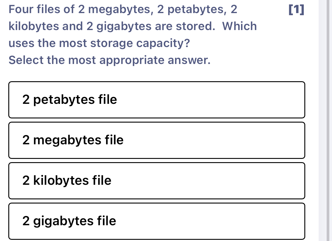 Solved: Four files of 2 megabytes, 2 petabytes, 2 [1] kilobytes and 2 ...