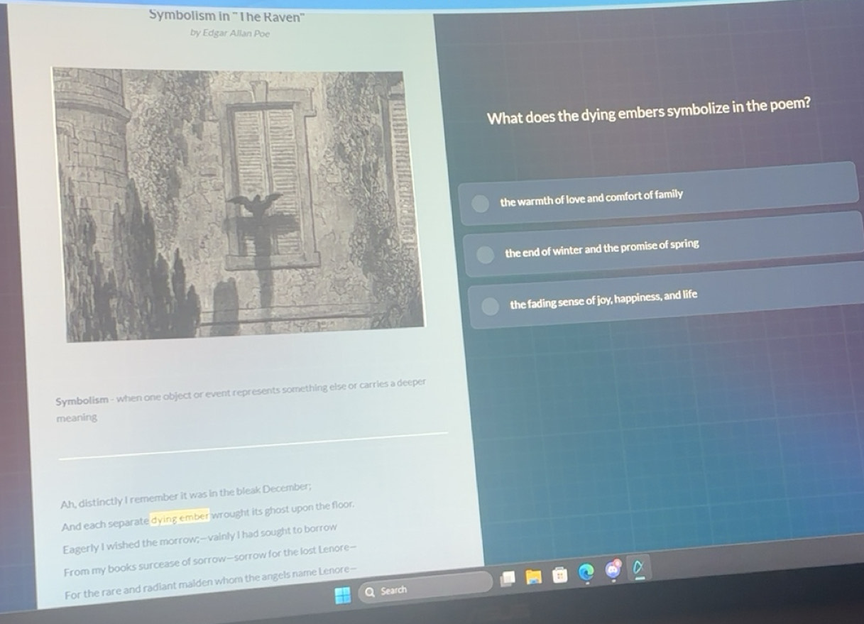 Gelöst:Symbolism in ''1I he Raven'' by Edgar Allan Poe What does the ...