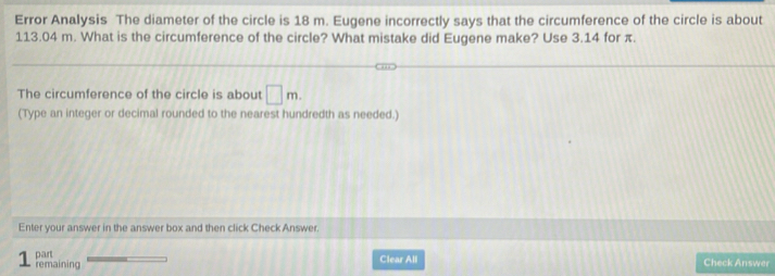 Solved: Error Analysis The diameter of the circle is 18 m. Eugene ...