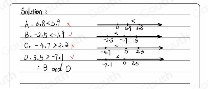 Solved: Which of the following are true? A. 6.8>5.9 B. -2.5>-1.9 C. -4.7