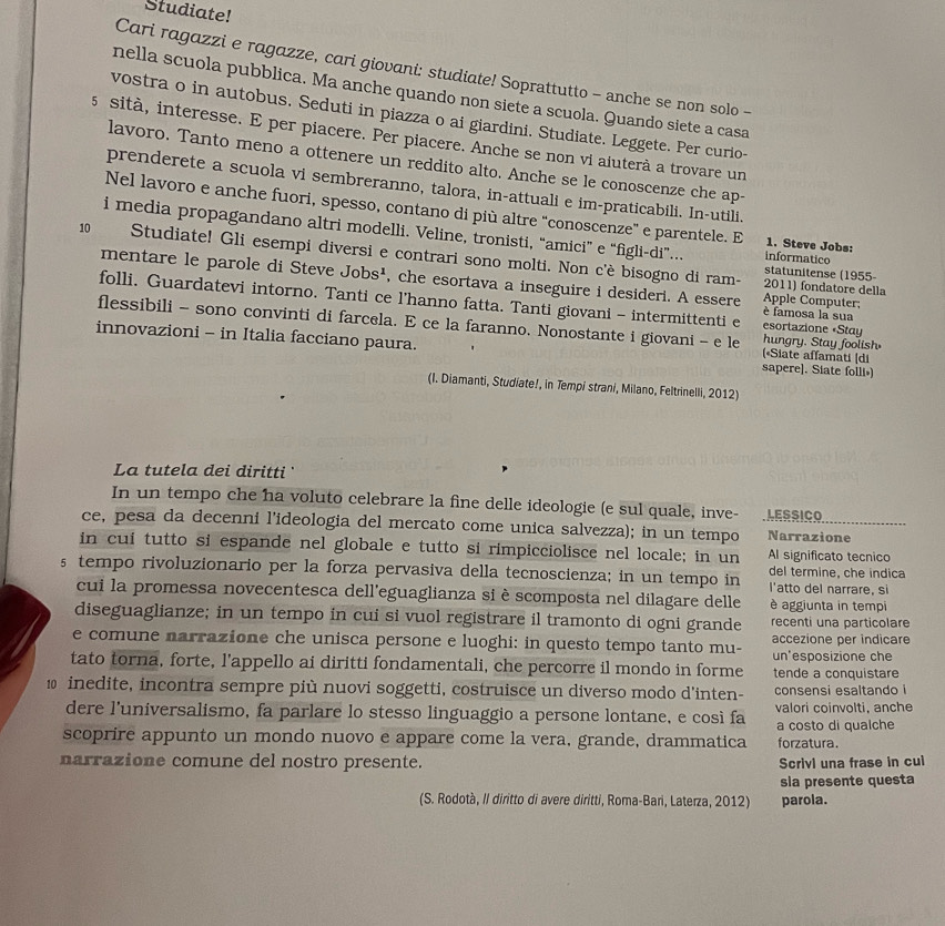 Risolto:Studiate! Cari ragazzi e ragazze, cari giovani: studiate ...