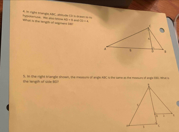 Solved: In right triangle ABC, altitude CD is drawn to its hypotenuse ...
