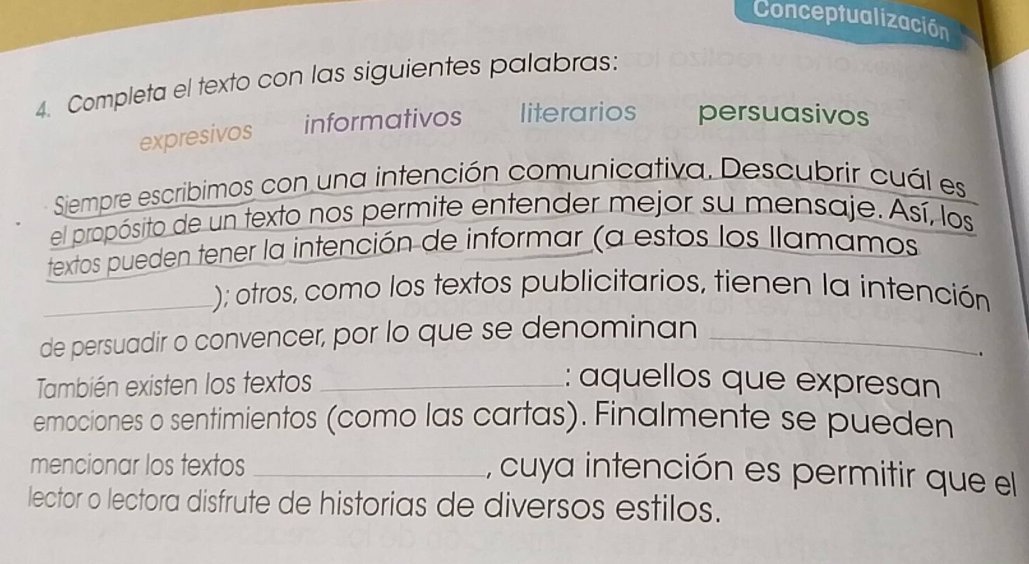 Resuelto:Conceptualización 4. Completa el texto con las siguientes ...