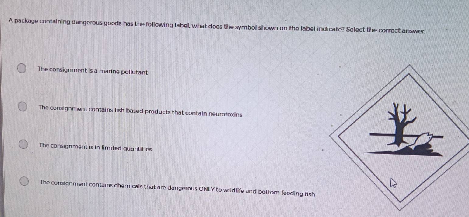 Gelöst:A package containing dangerous goods has the following label ...