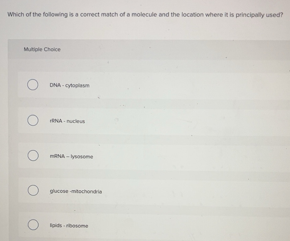 Solved: Which of the following is a correct match of a molecule and the ...