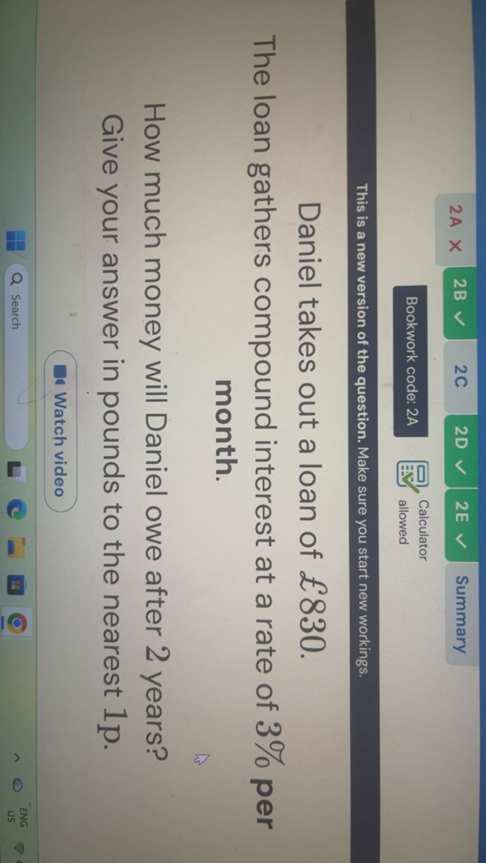 Résolu :2A* 2B 2C 2D 2E Summary Calculator Bookwork code: 2A allowed ...