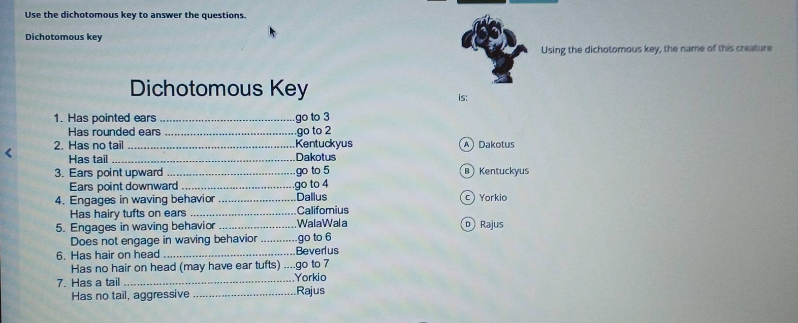 Solved: Use the dichotomous key to answer the questions. Dichotomous ...