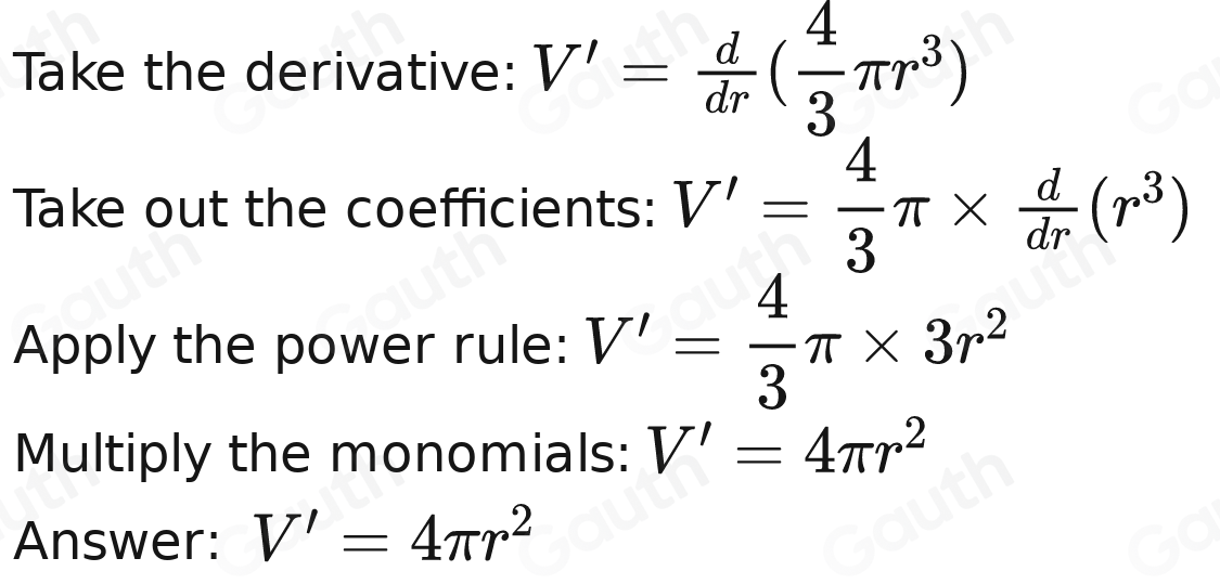 Solved: The volume of a sphere Vcm^3 is related to its radius r cm by ...