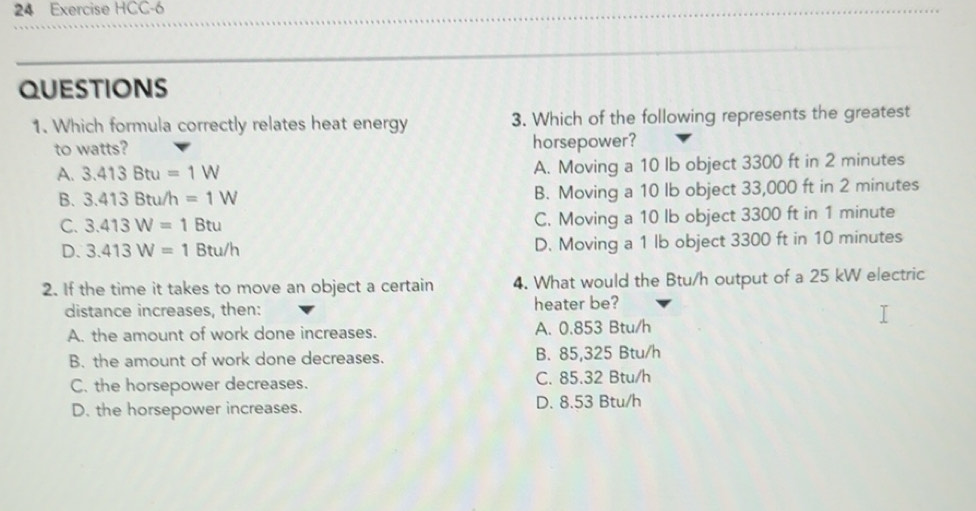 Solved: Exercise HCC-6 QUESTIONS 1. Which formula correctly relates ...