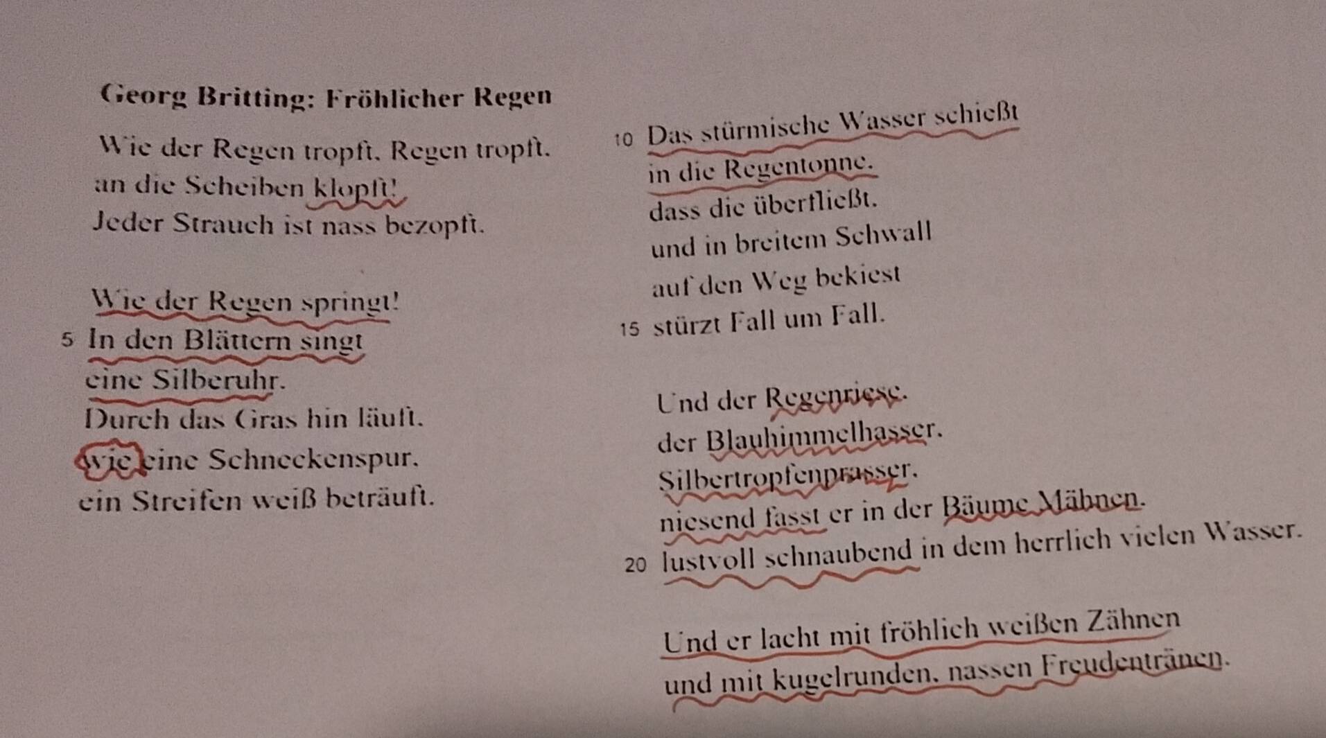 Gelöst:Georg Britting: Fröhlicher Regen Wie der Regen tropft. Regen ...
