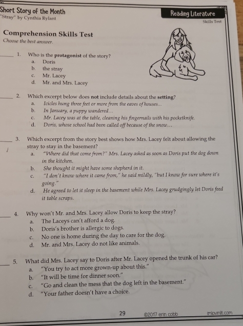 Solved: Short Story of the Month "Stray" by Cynthia Rylant Reading ...