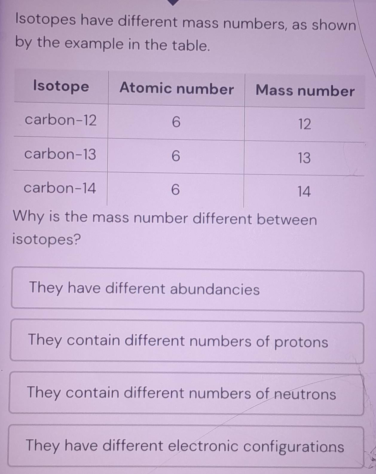 Solved: Isotopes have different mass numbers, as shown by the example ...