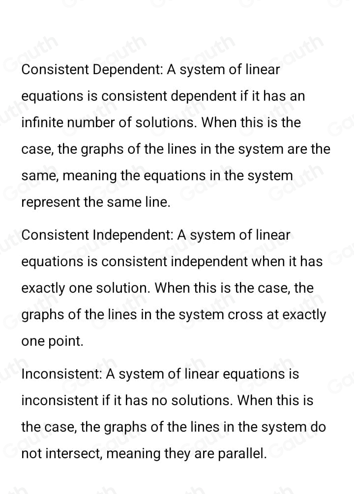 Solved: For each system of linear equations shown below, classify the ...