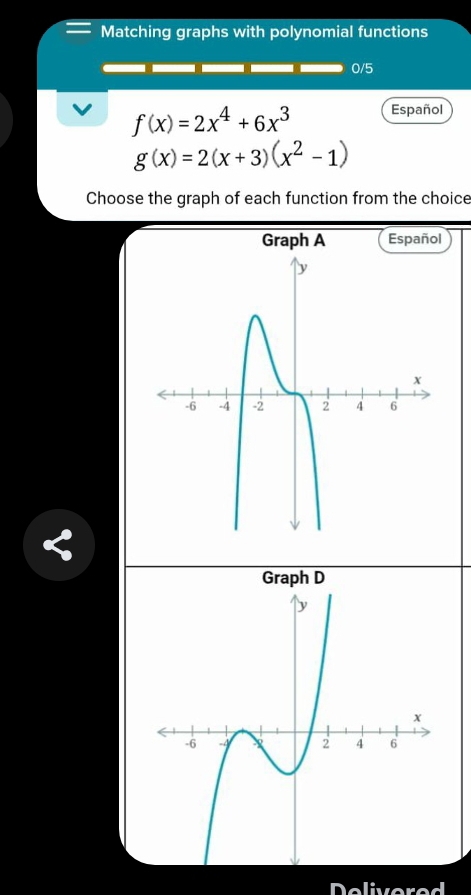 Solved: Matching graphs with polynomial functions 0/5 f(x)=2x^4+6x^3 ...
